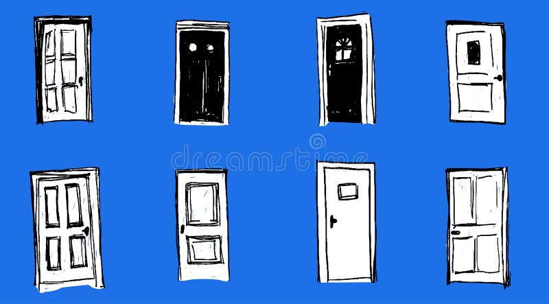 Collection of Hand-Drawn Doors in Various Styles Stock Illustration ...