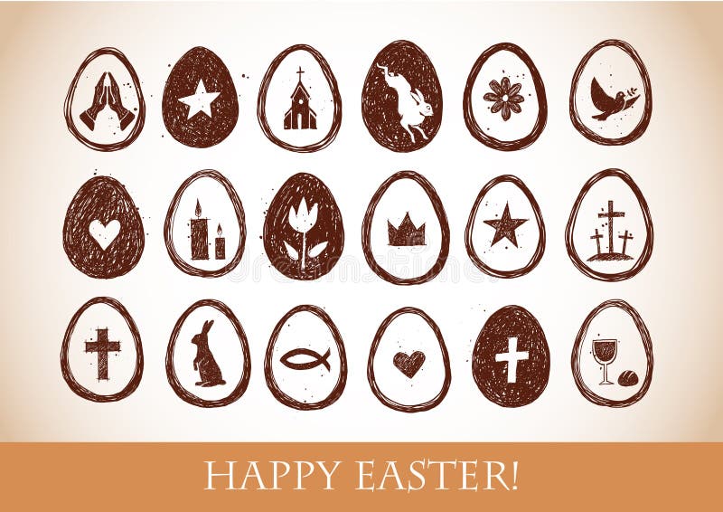 Collection of Hand Drawn Easter Doodles. Easter Symbols in Eggs in ...