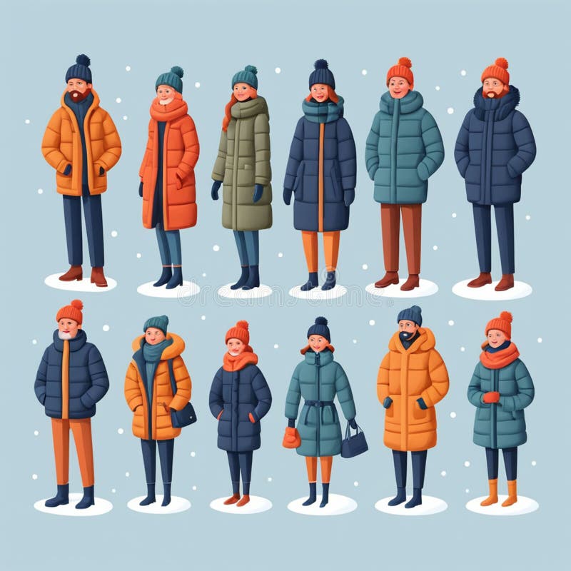 A Collection of Hand-drawn, Flat-style Illustrations Featuring Winter ...