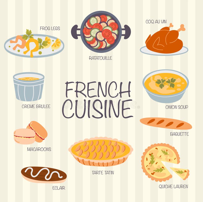 Collection Hand Drawn French Cuisine Stock Vector - Illustration of ...