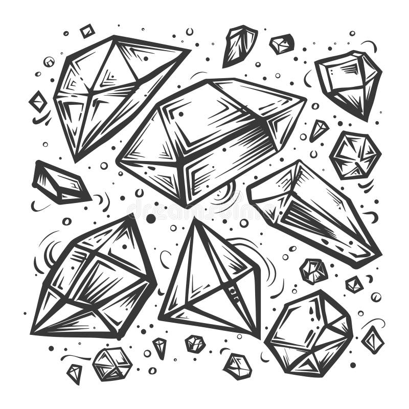 Collection of Hand-Drawn Crystal Gems, Geometric Precious Stones ...