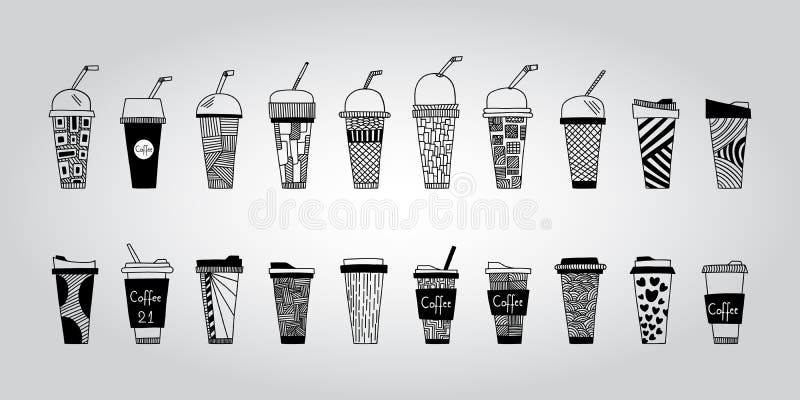 Collection of Hand Drawn Glasses and Hot and Cold Drinks with Various ...