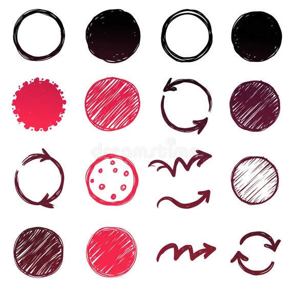 A Collection of Hand-drawn Graphical Elements Arranged in a 4x4 Grid ...