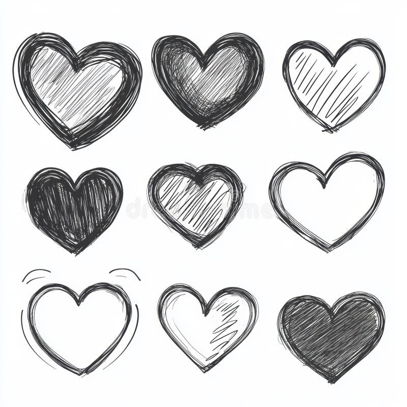 Collection of Hand-drawn Heart Shapes in Various Styles and Designs ...