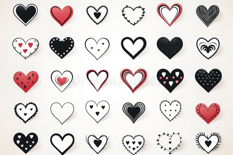 Collection of Hand Drawn Hearts in Flat Style. Stock Image - Image of ...