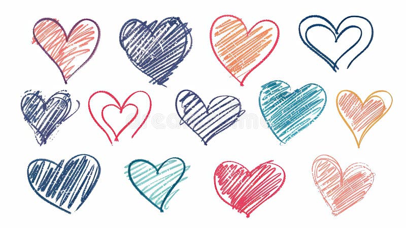 Collection of Hand-drawn Hearts on a Plain White Background. Features ...