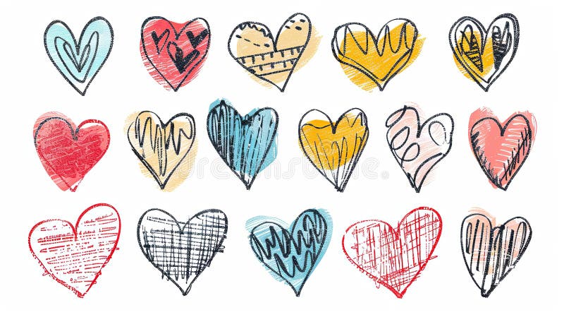 Collection of Hand-drawn Hearts on a Plain White Background. Features ...