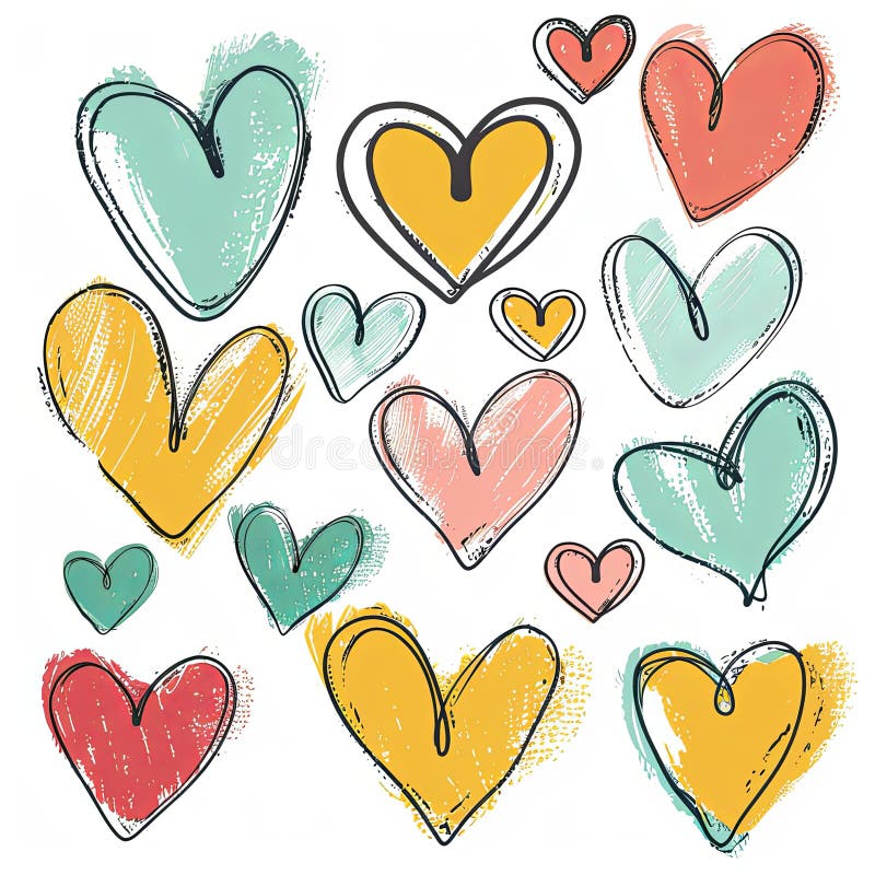 A Collection of Hand-drawn Hearts on a White Background. Features ...