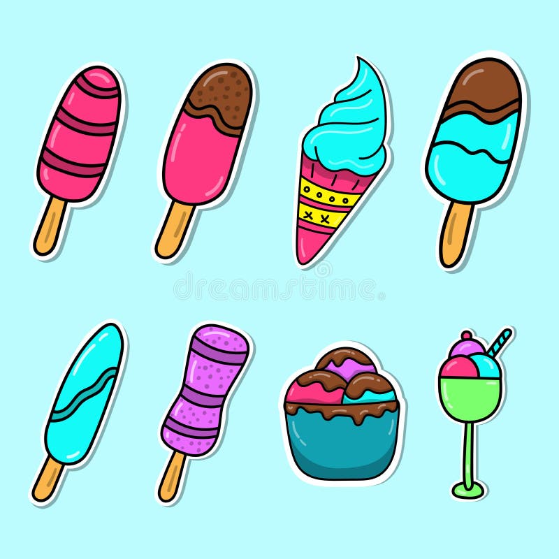 Set of Dessert Ice Cream Sticker Vector Stock Vector - Illustration of ...