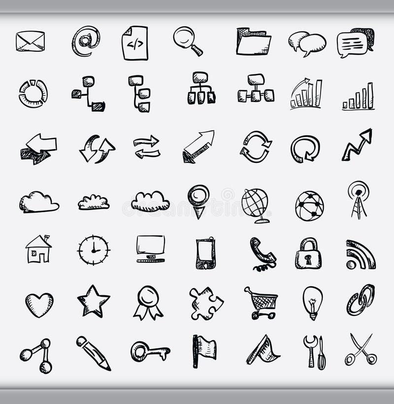 Hand-drawn icon set stock illustration. Illustration of ball - 11980622