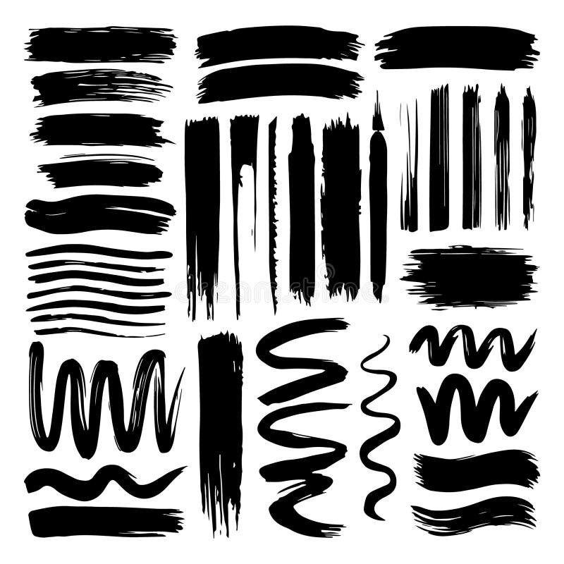 Collection of Hand-drawn Ink Brush Textures with Various Lines, Waves ...