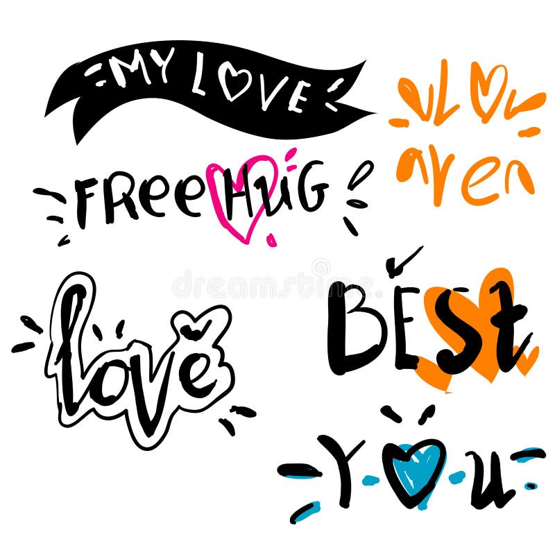 Collection of Hand Drawn Label Text Typography in Doodle Style Stock ...