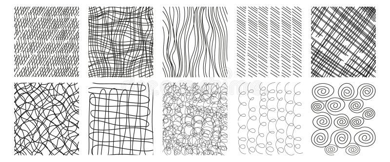 Collection of Hand Drawn Line Textures. Includes Vector Scribbles, Grid ...