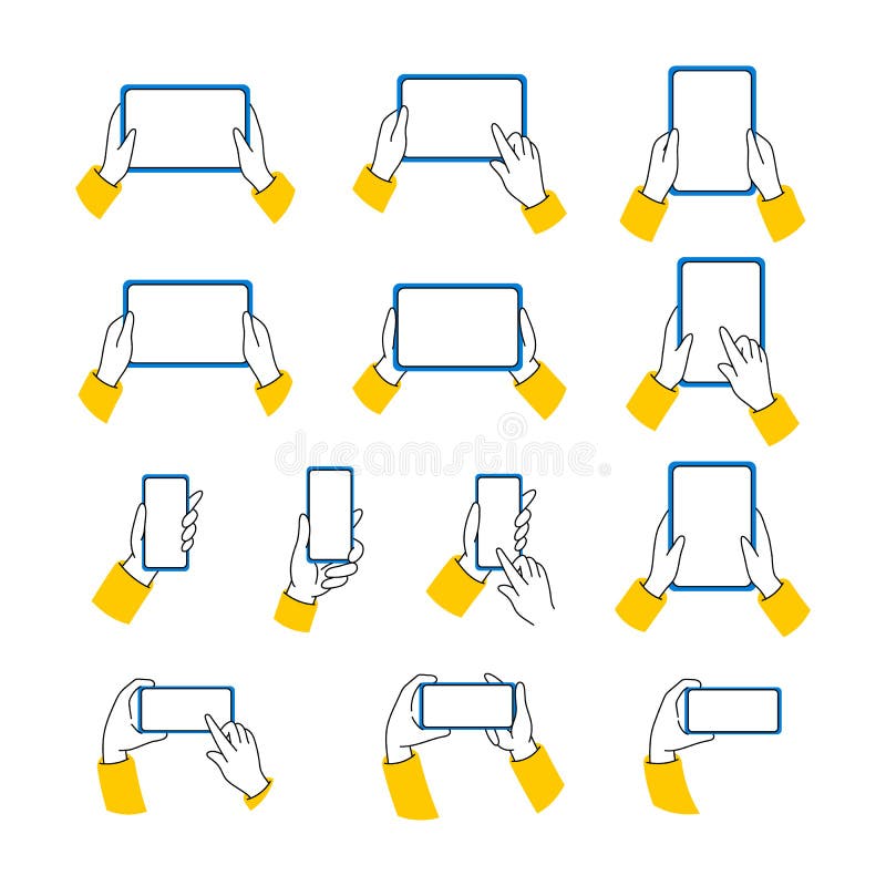 Collection Hand Drawn Mockup Used Tablet and Mobile Screen Touch Screen ...