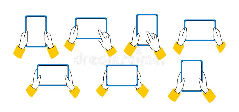 Collection Hand Drawn Mockup Used Tablet Touch Screen Gesture Mockup ...