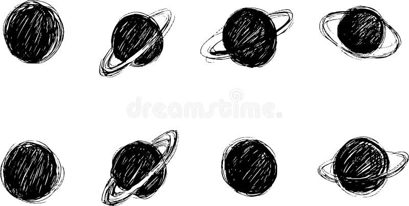 A Collection of Hand-drawn Planets, Featuring Various Designs Including ...