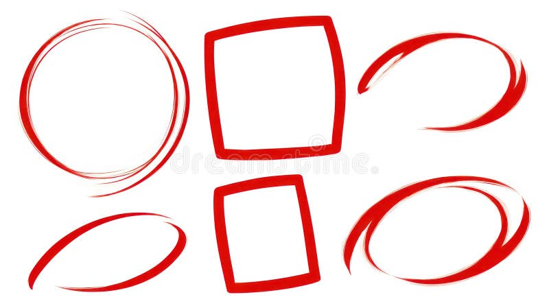 Red Marker Circles and Rectangles for Emphasis and Highlighting Stock ...