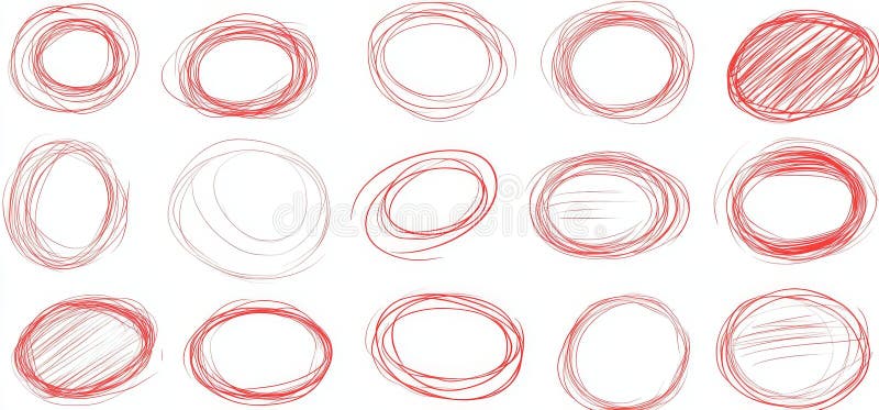 A Collection of Hand-drawn Red Oval Frames, Featuring Doodle Crayon ...