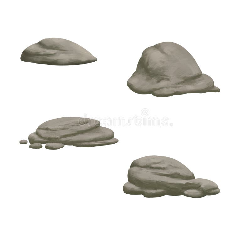 Collection of Hand Drawn Rock/stone 2d Set Illustrations Isolated Stock ...