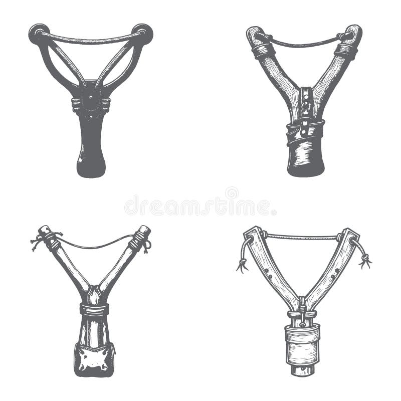 Collection of Hand-drawn Slingshot Illustrations Stock Illustration ...