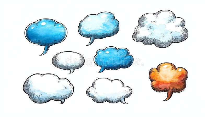 A Collection of Hand-drawn Speech Bubbles in Various Sizes and Colors ...