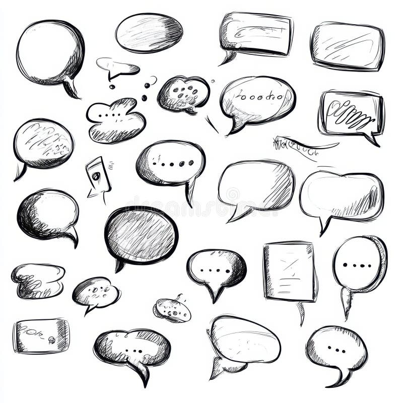 Collection of Hand-drawn Speech and Thought Bubbles Stock Illustration ...
