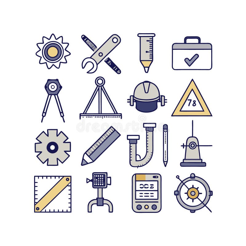 Hand-drawn Icon Set for Engineering, Construction and Design Stock Image - Illustration of ...