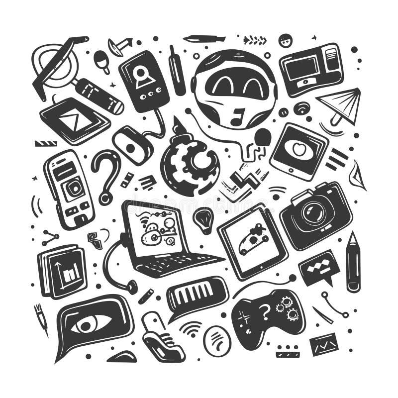 Collection of Hand-Drawn Gadgets and Technology Icons Stock Vector ...