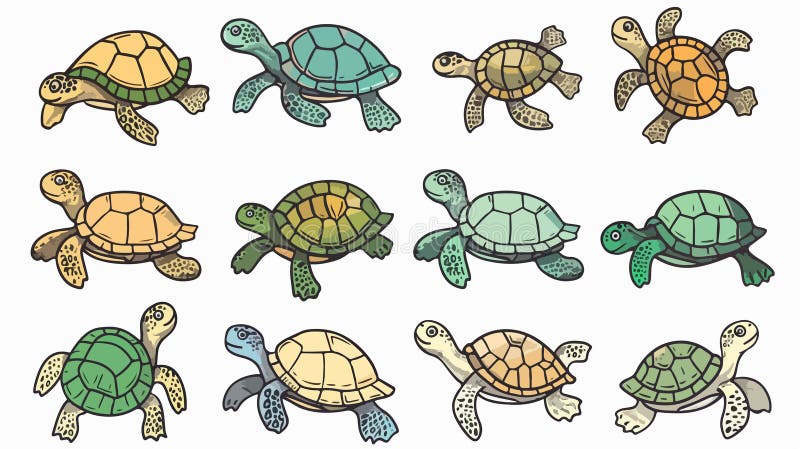 Adorable Hand-Drawn Vector Illustration of Cute Turtles Collection ...