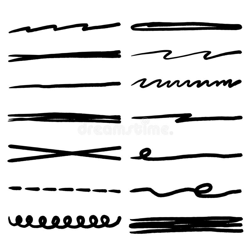 Collection of Hand Drawn Underline Styles Including Bold, Thin, Wavy ...