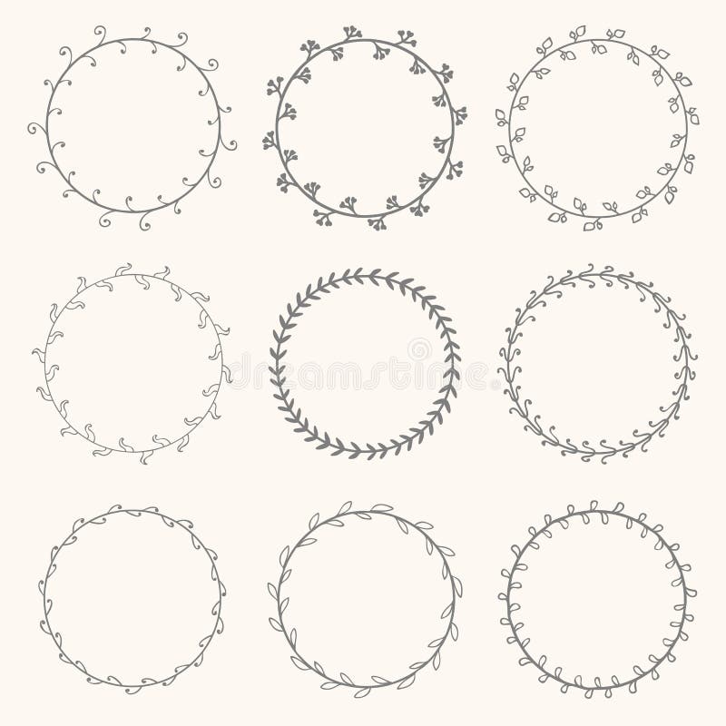 Collection of Hand Drawn Vector Round Wreaths. Decorative Elemen Stock ...