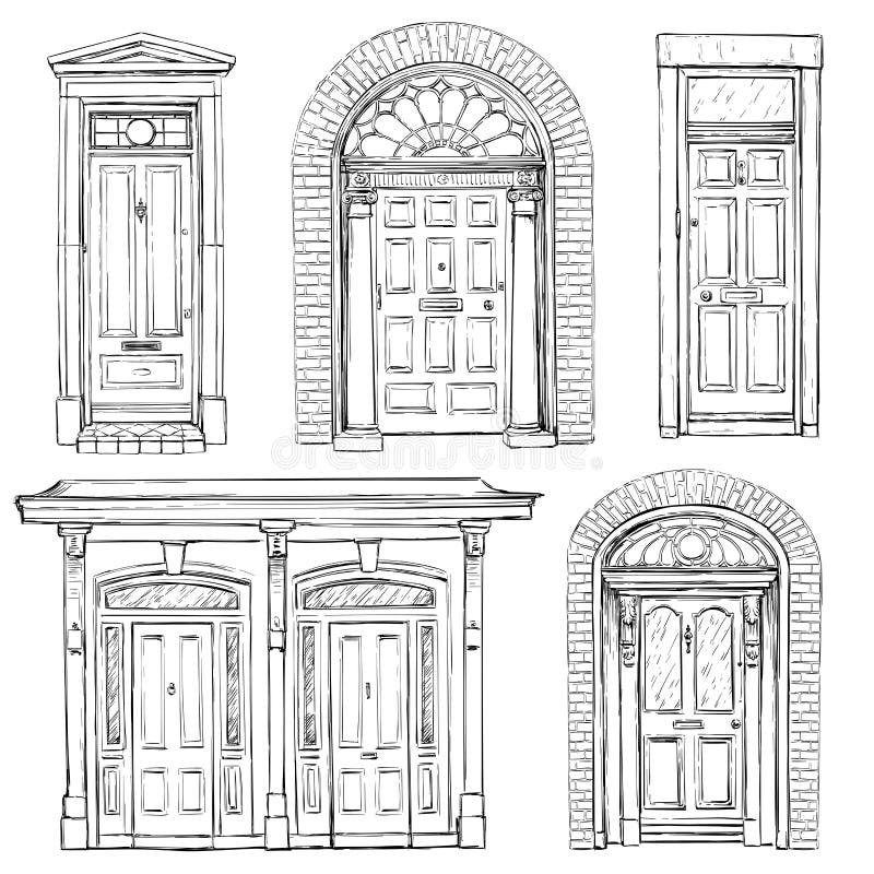 Collection of Hand Drawn Vintage Doors. Stock Vector - Illustration of ...