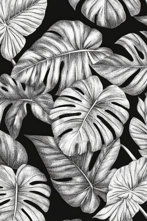 A Collection of Hand-engraved Tropical Leaves, with Detailed Line Work ...