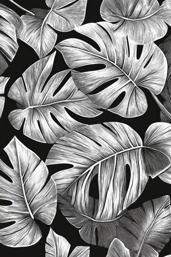 A Collection of Hand-engraved Tropical Leaves, with Detailed Line Work ...