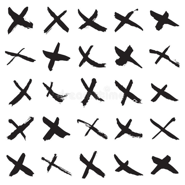 Collection of 25 Hand Painted X Marks Isolated on a White Background ...