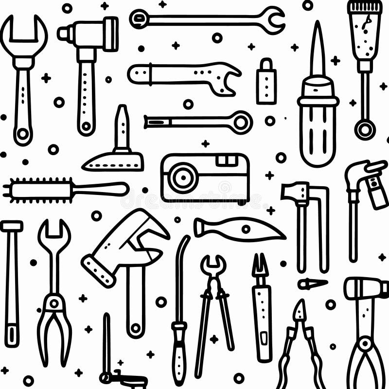 Collection of Hand Tools Line Art Stock Vector - Illustration of ...
