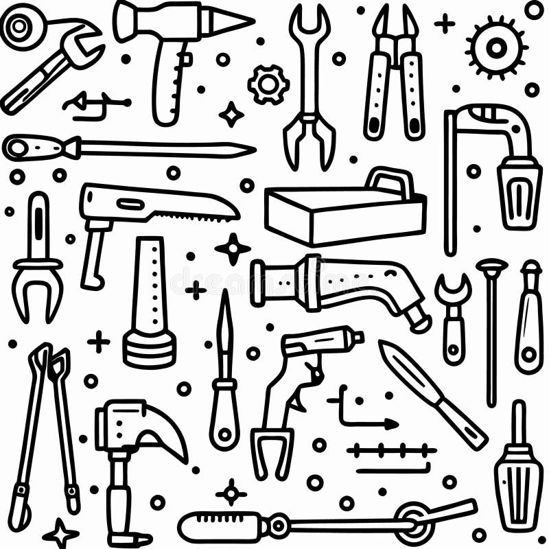Collection of Hand Tools and Power Tools Line Art Icons Stock Vector ...