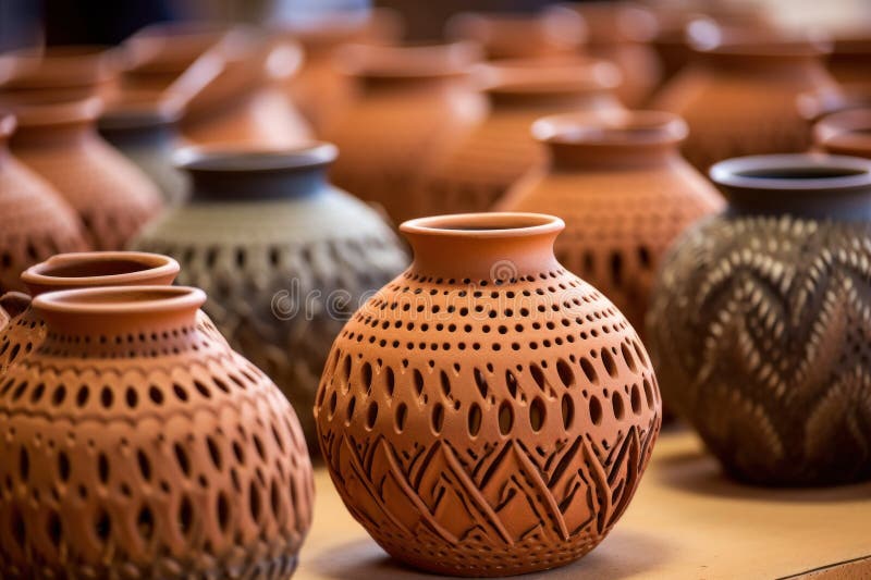 Handcrafted Clay Pots with Intricate Patterns Stock Illustration ...