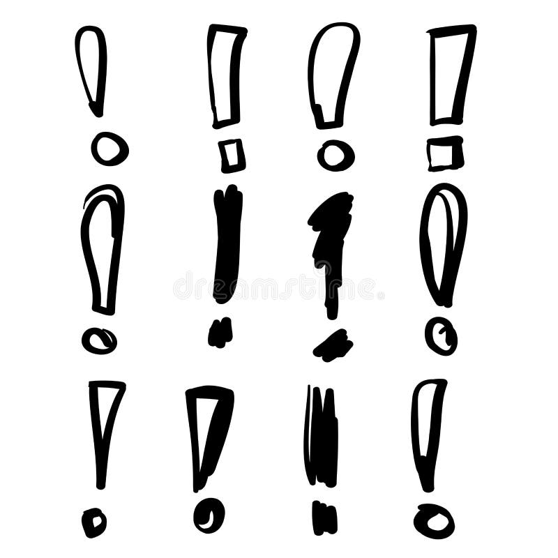 Handdrawn Exclamation Marks Set. Swirling and in Form Lightning Idea ...