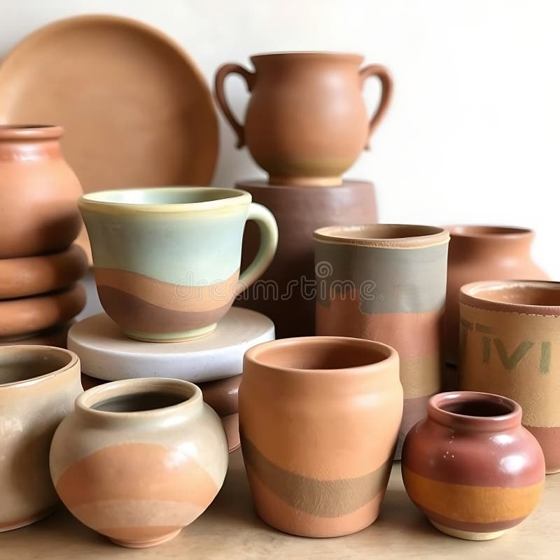 A Collection of Handmade Clay Pottery in Earthy Tones Stock ...