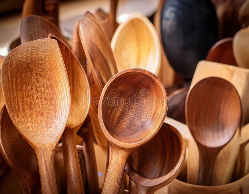 A Collection of Handmade Wooden Spoons and Spatulas Stock Illustration ...