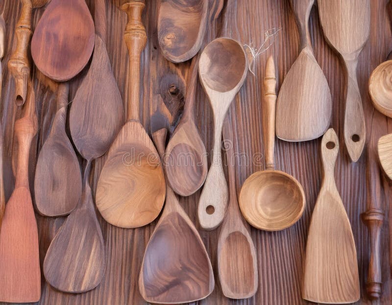 A Collection of Handmade Wooden Spoons and Spatulas Stock Illustration ...