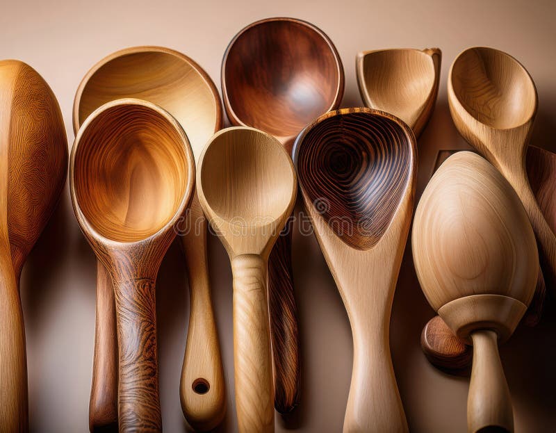 A Collection of Handmade Wooden Spoons and Spatulas Stock Illustration ...