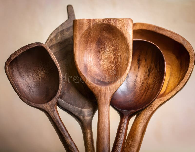 A Collection of Handmade Wooden Spoons and Spatulas Stock Illustration ...
