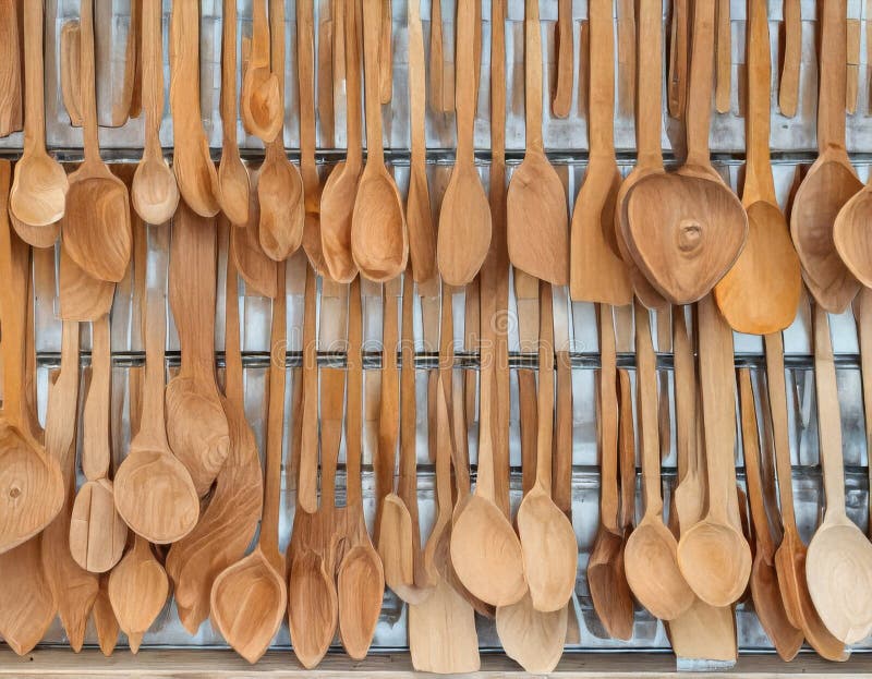 A Collection of Handmade Wooden Spoons and Spatulas Stock Illustration ...