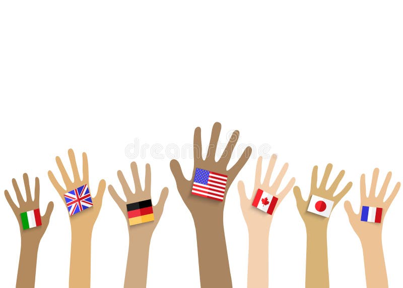 Collection of Hands with National Flags, Isolated in White Background ...