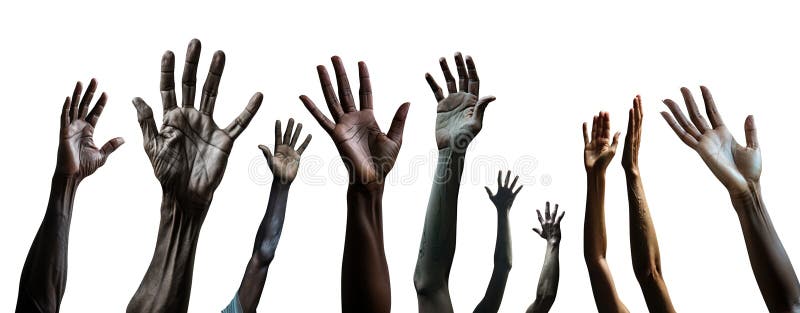 Collection of Hands Reaching Up for Help. Multiracial Multicultural ...