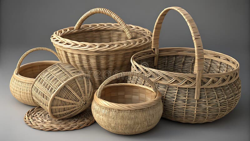 Collection of Handwoven Baskets with Natural Artistic Patterns in ...