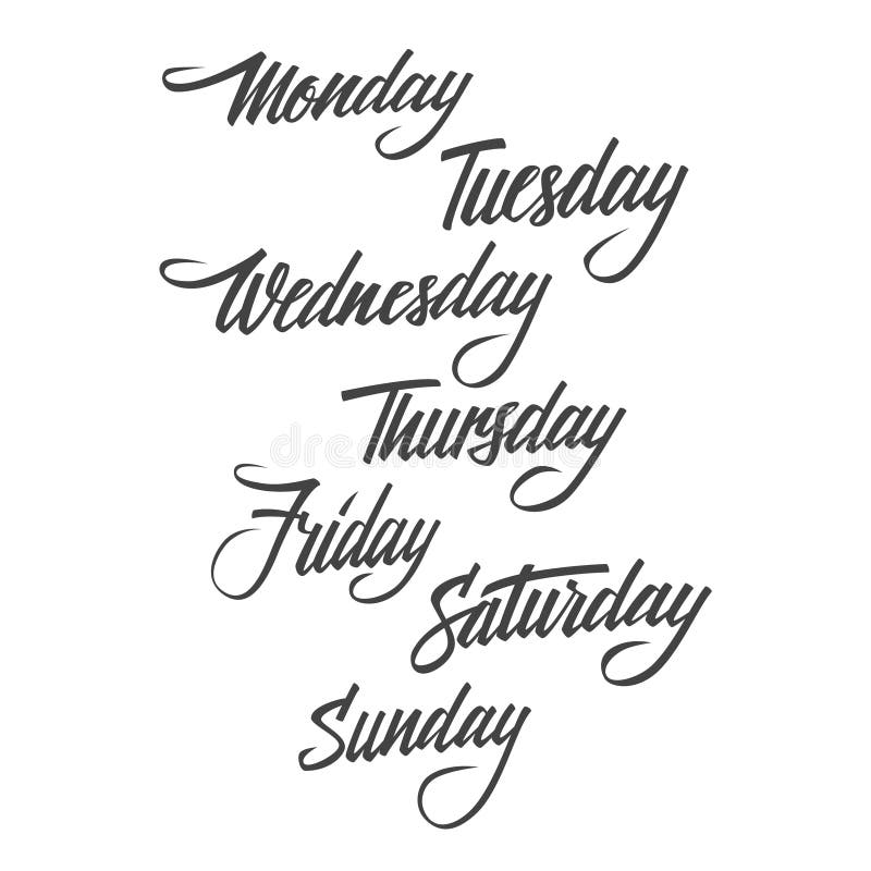 Collection of Handwritten Days of the Week. Hand Drawn Lettering Stock ...