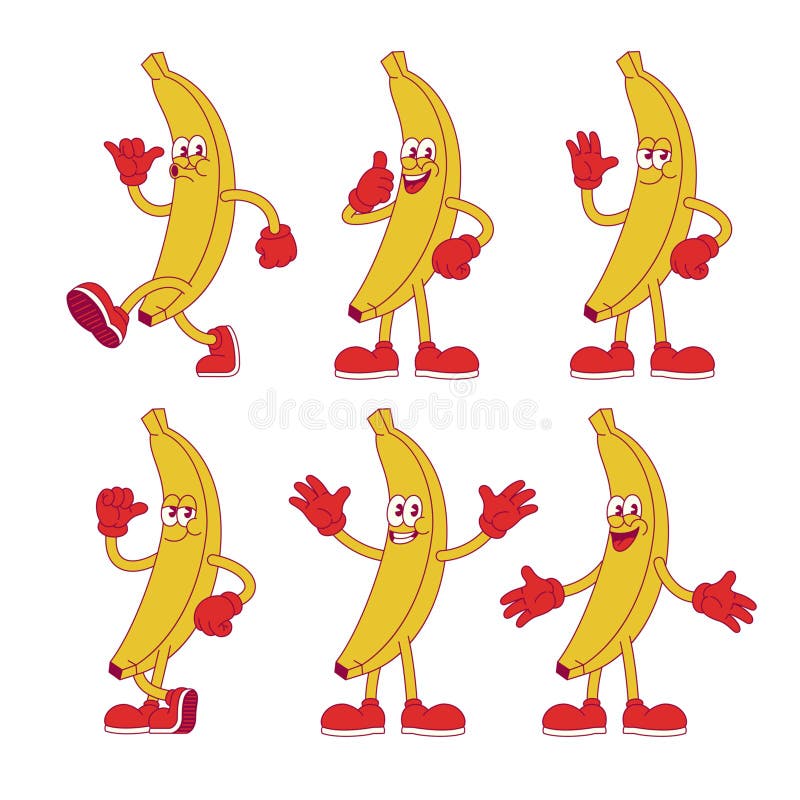 Collection of Happy Banana Cartoon in Different Pose Stock Vector ...